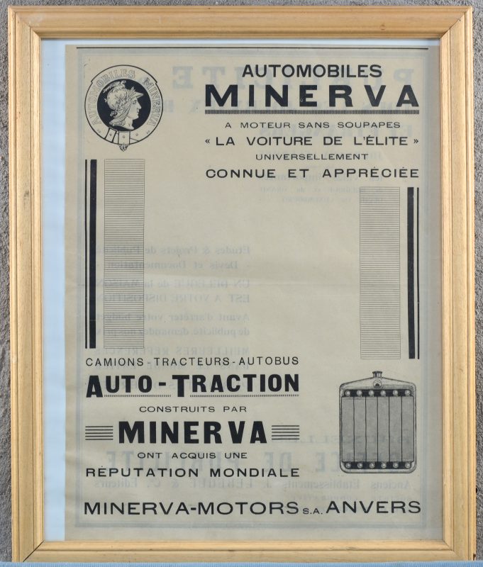 Een originele reclame-affiche van Minerva in kader. – Jordaens N.V ...