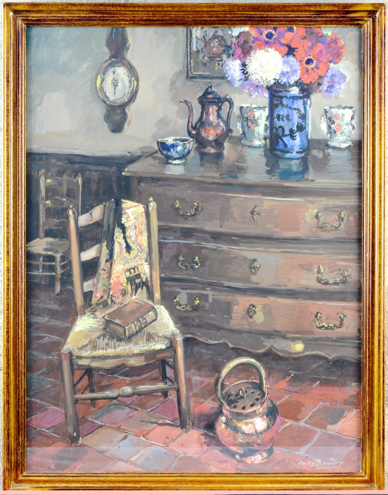 “Interieur”. Olieverf op board. Gesigneerd. – Jordaens N.V. Veilinghuis