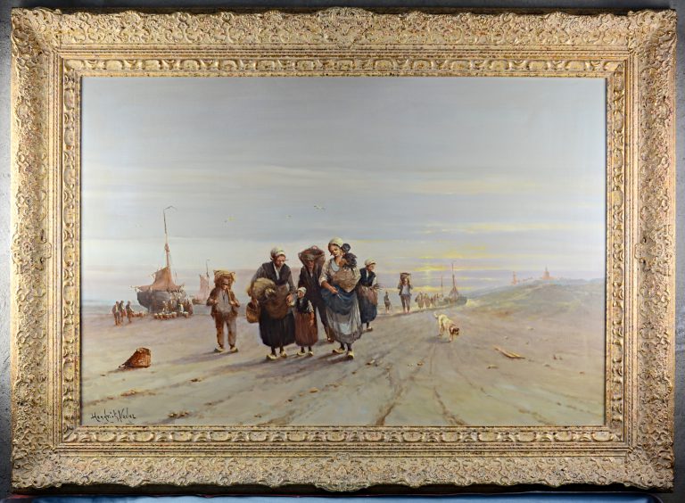 “Binnenhalen van de visvangst”. Olieverf op doek. Gesigneerd. – Jordaens N.V. Veilinghuis